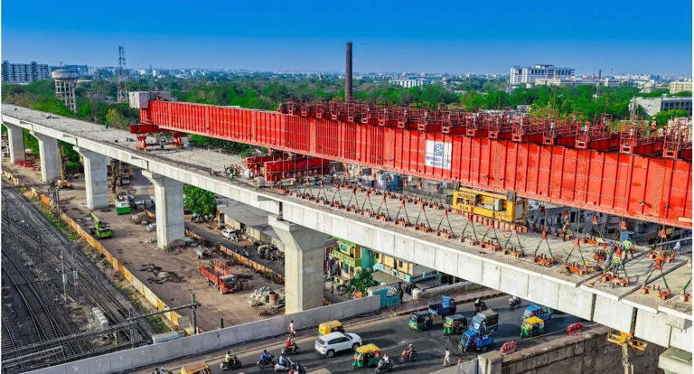 Bullet train viaduct span in Kalupur completed