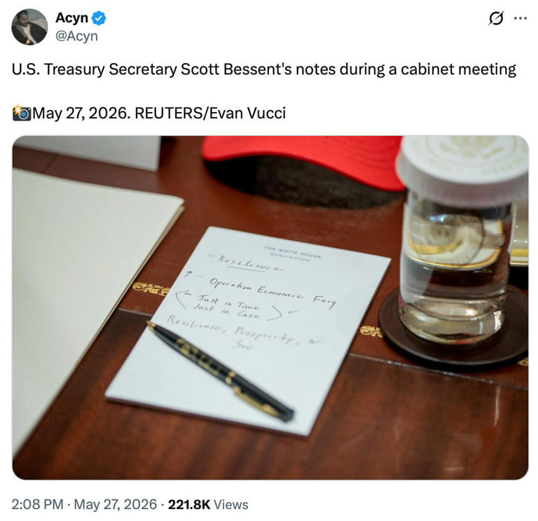 Photo exposes Treasury Secretary’s desperation to keep Trump calm