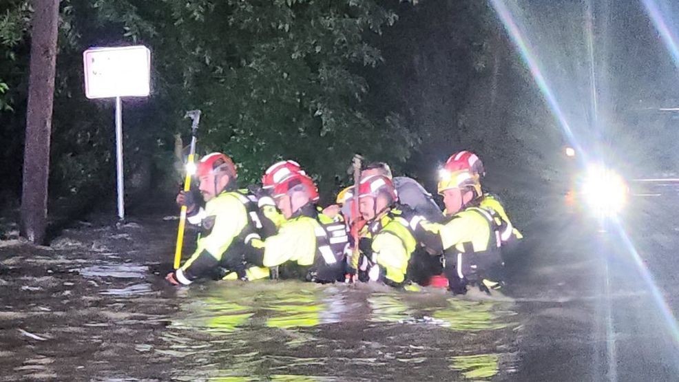 Georgetown FD rescues person stranded in vehicle on flooded roadway
