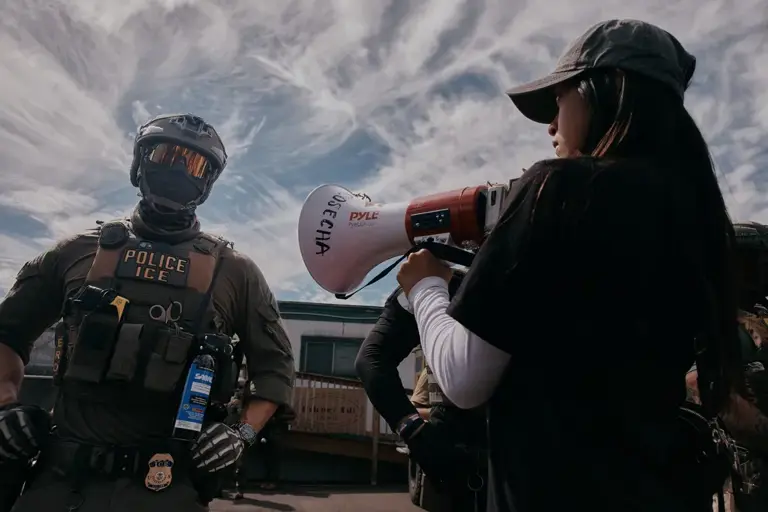 Two anti-ICE protesters charged with assaulting officers at Delaney ...