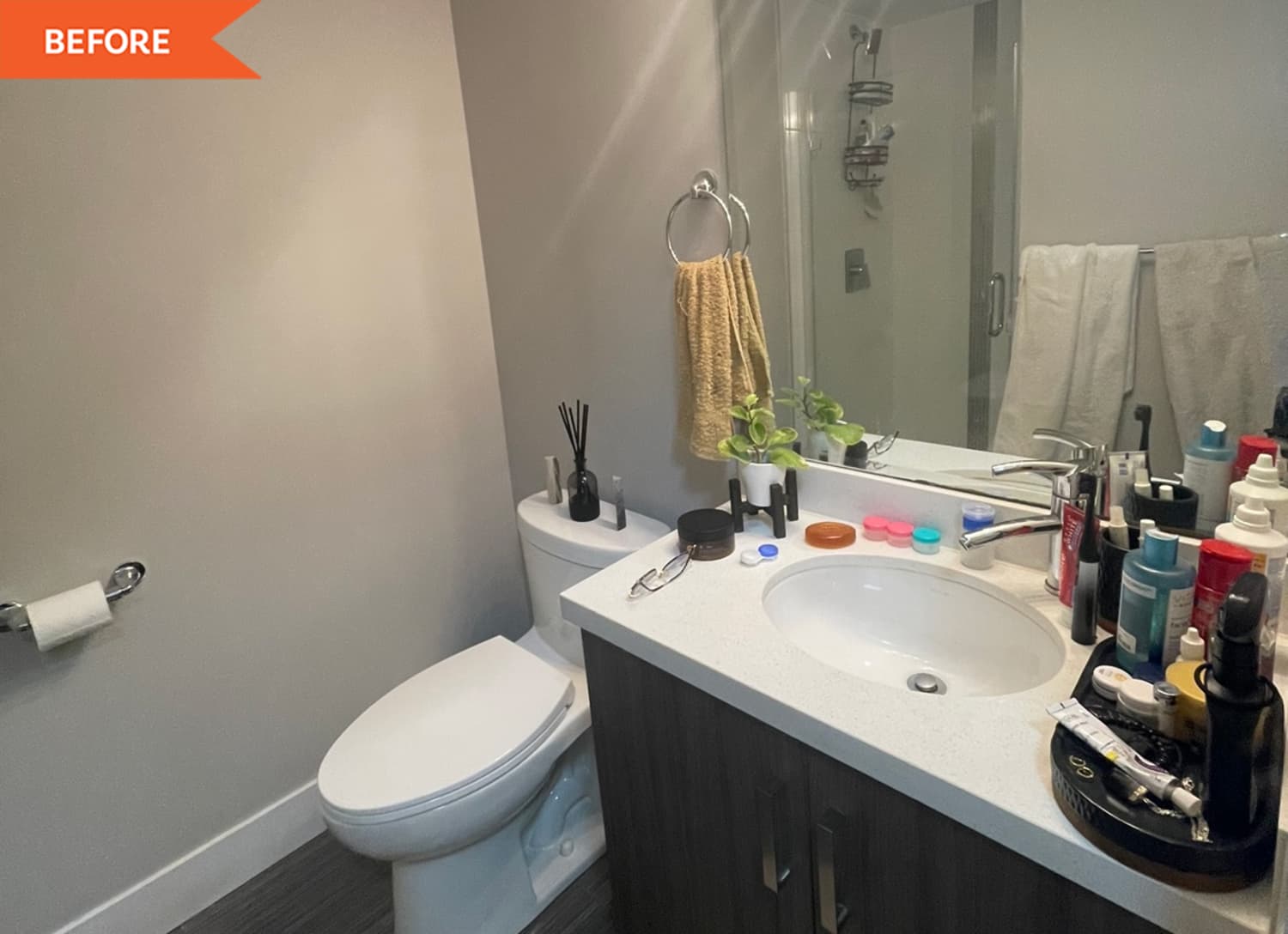 A dull builder-grade bathroom now feels like a spa for $400