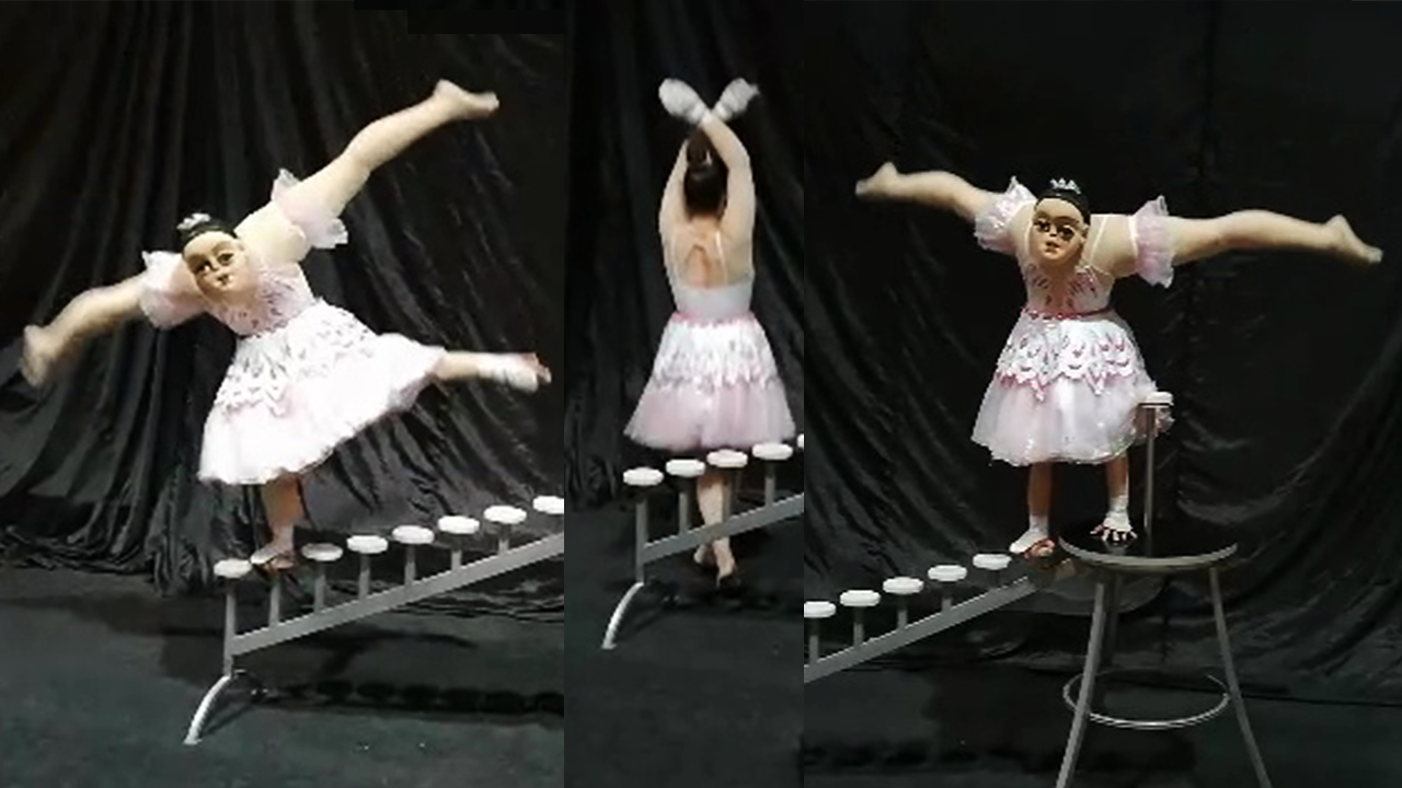 Girl jumps up the steps by balancing her body on one arm!