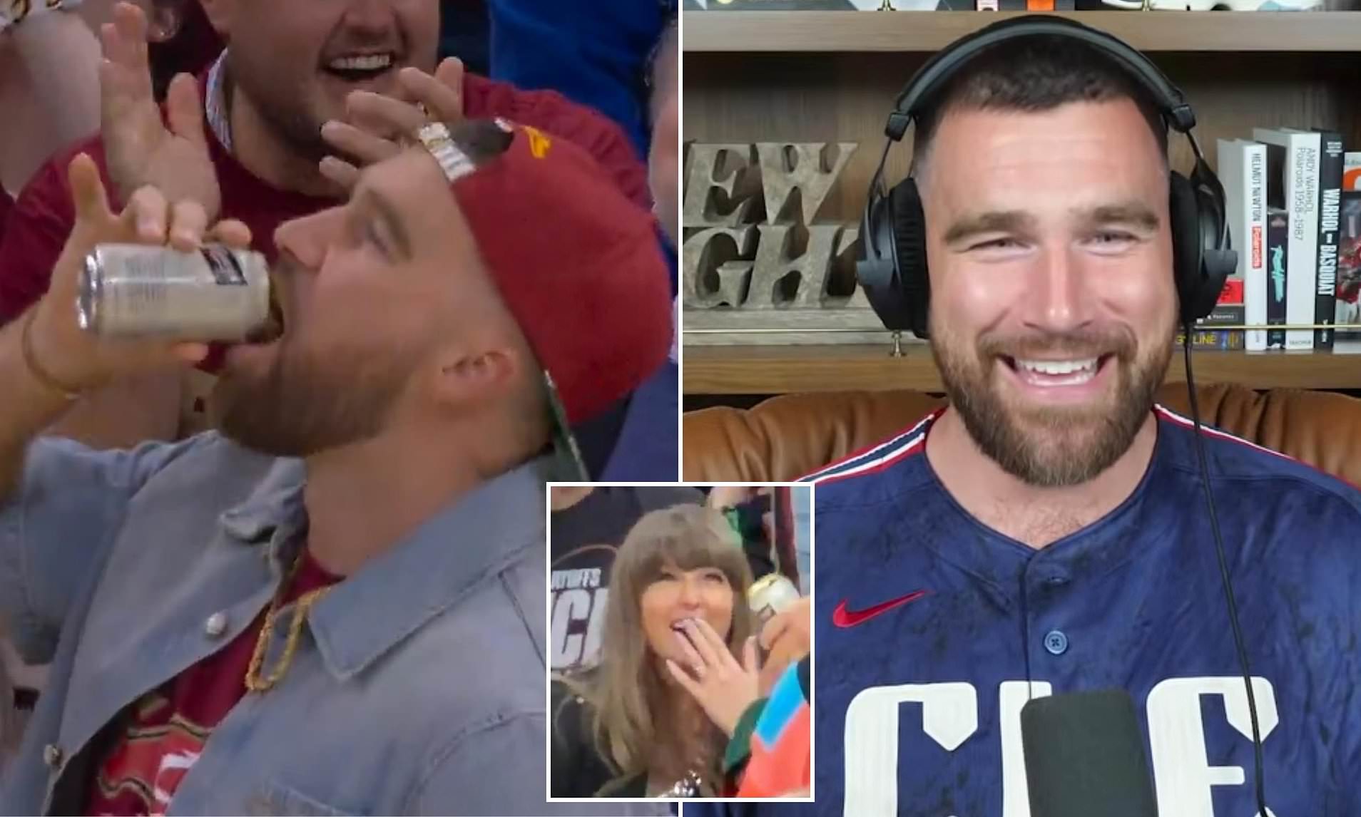 Travis Kelce addresses rowdy beer chug that left Taylor Swift squirming ...
