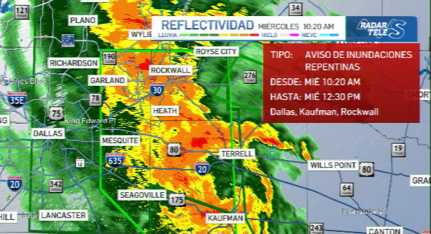 Aviso de inundaciones repentinas para los condados Kaufman y Rockwall