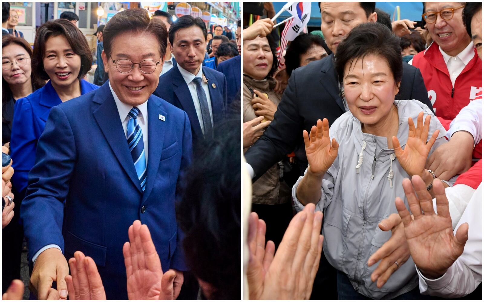 Lee, Park tour Busan markets in election battle