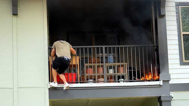 Hero neighbour climbs balcony to put out fire