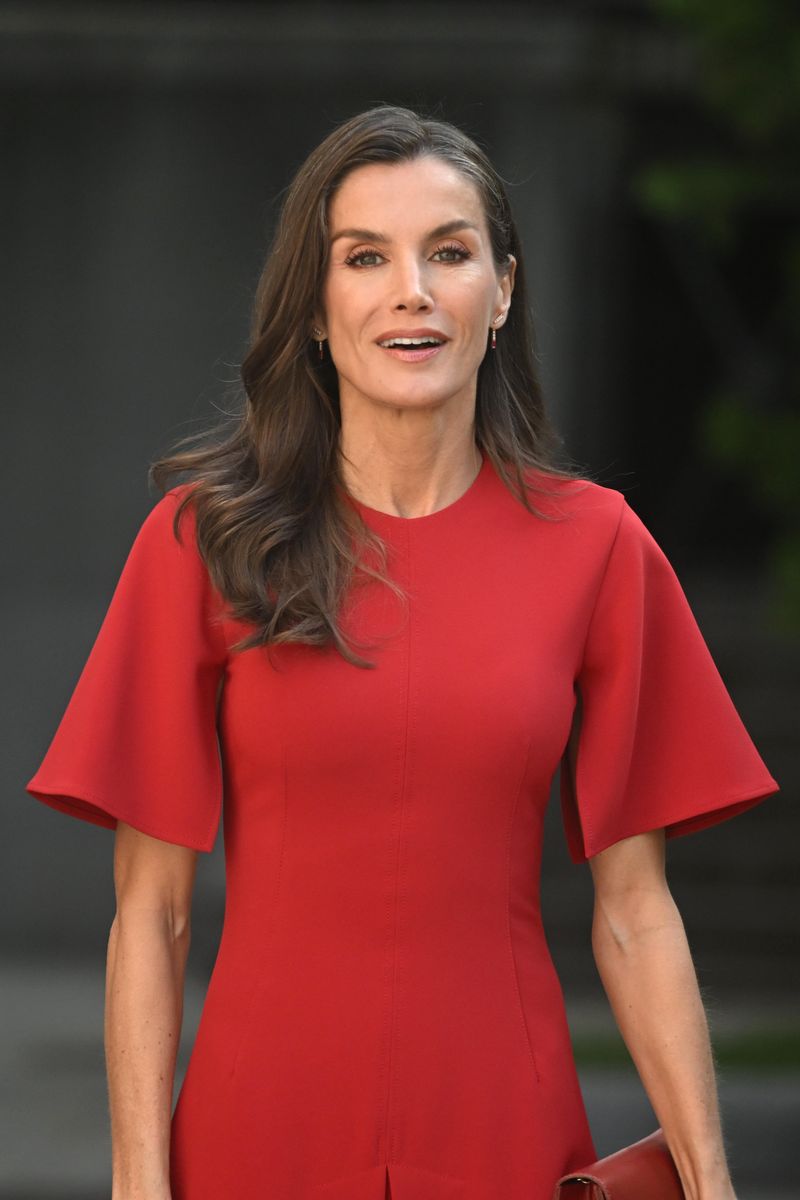 The ‘Letizia red’ is back! Spain’s Queen debuts oriental-neckline dress ...