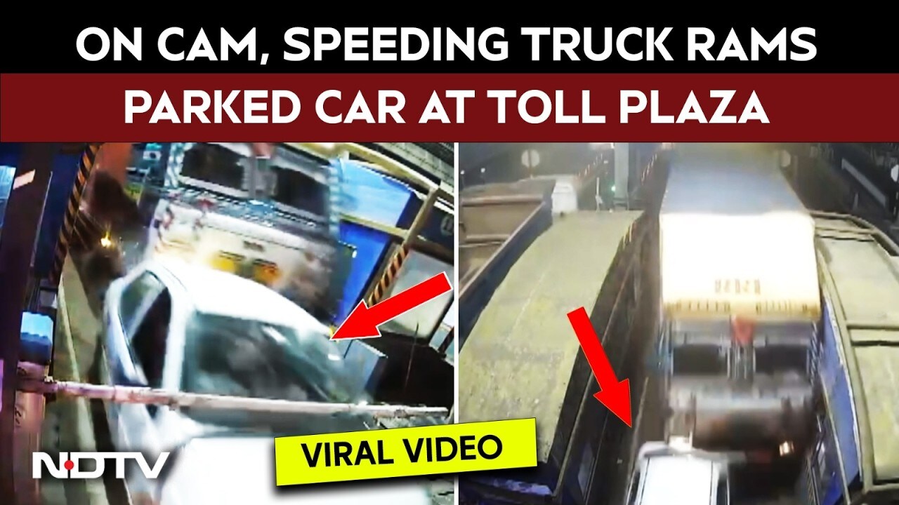 UP news | On camera: Speeding truck crashes into parked car at toll ...