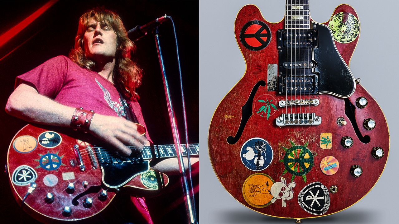The stickers became part of the guitar. He couldn't take any off.