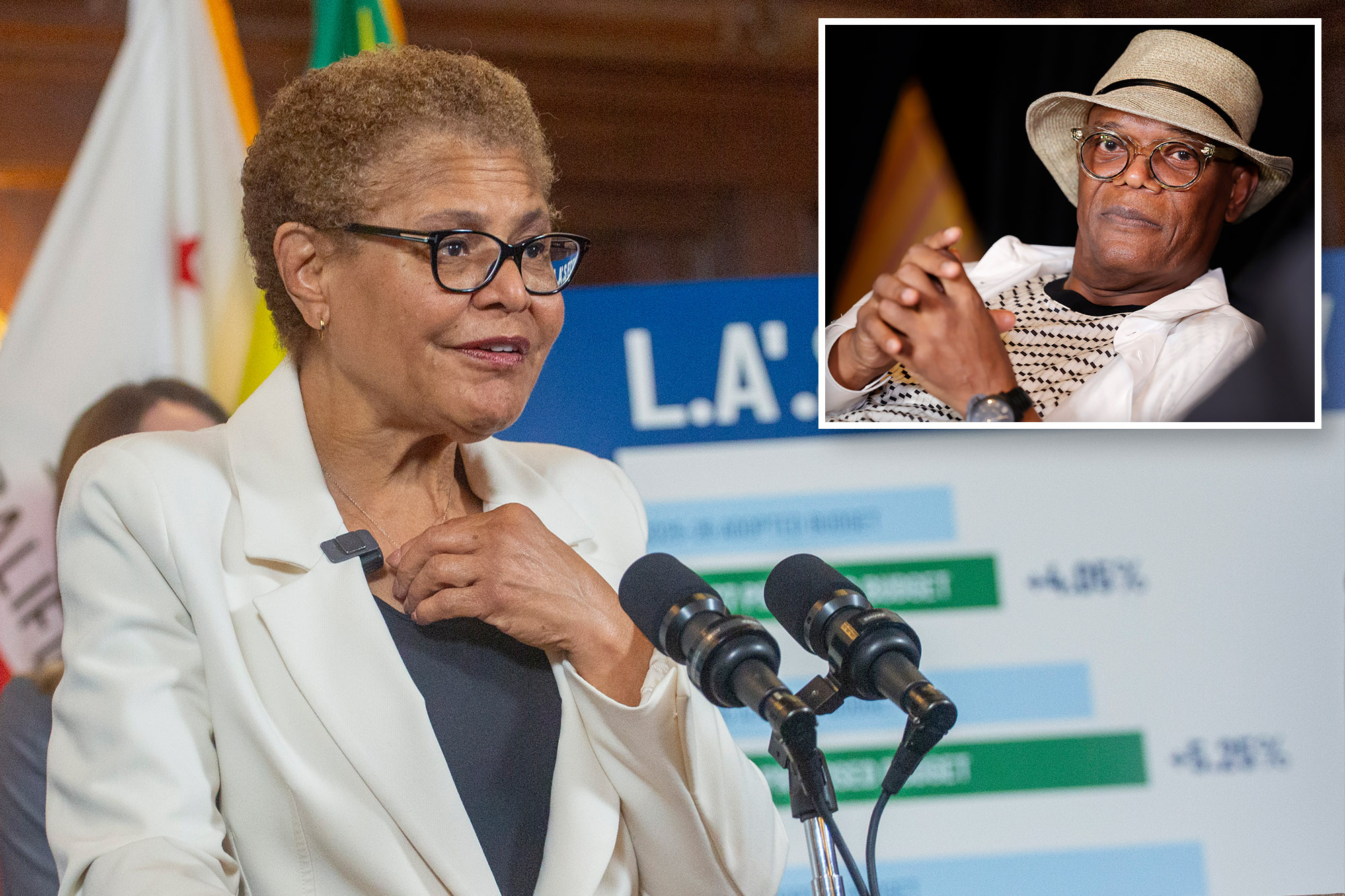 Samuel L Jackson gives monotone endorsement of Karen Bass — as she ...