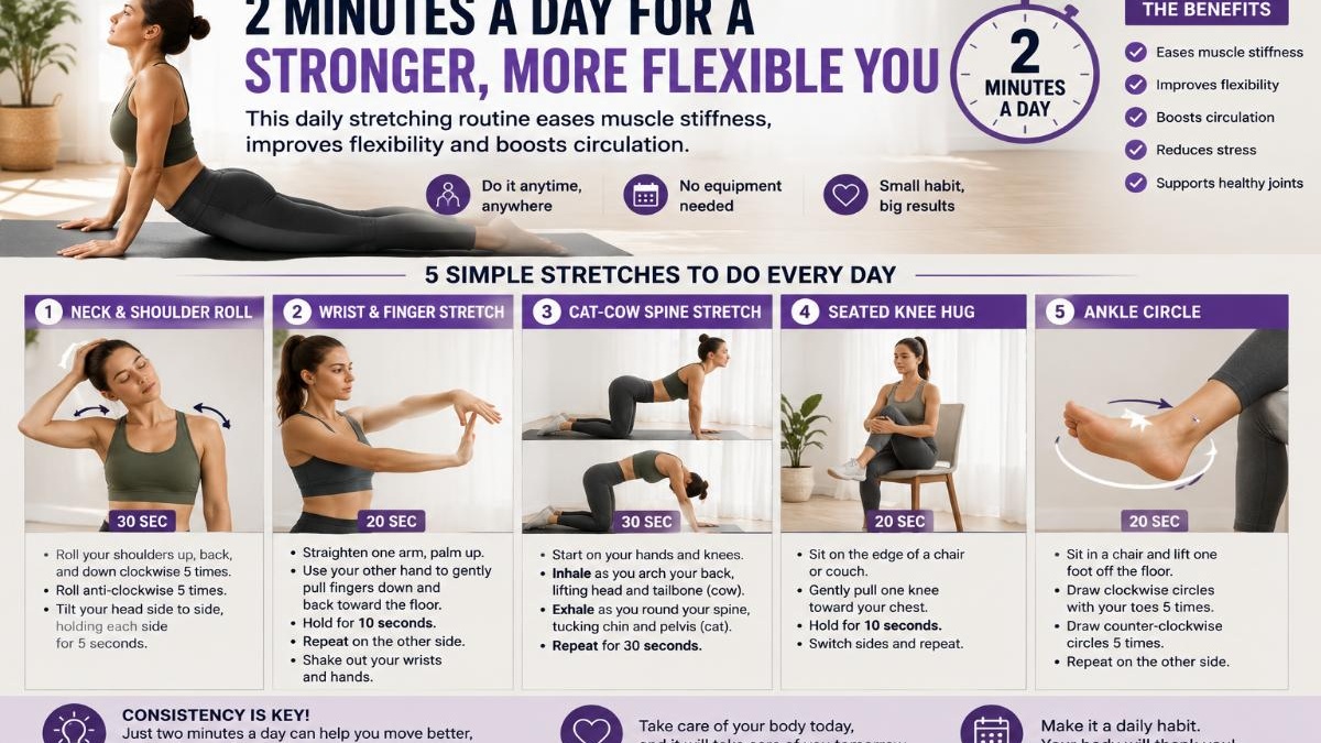 Feeling stiff every day? This 2-minute stretching routine could improve ...