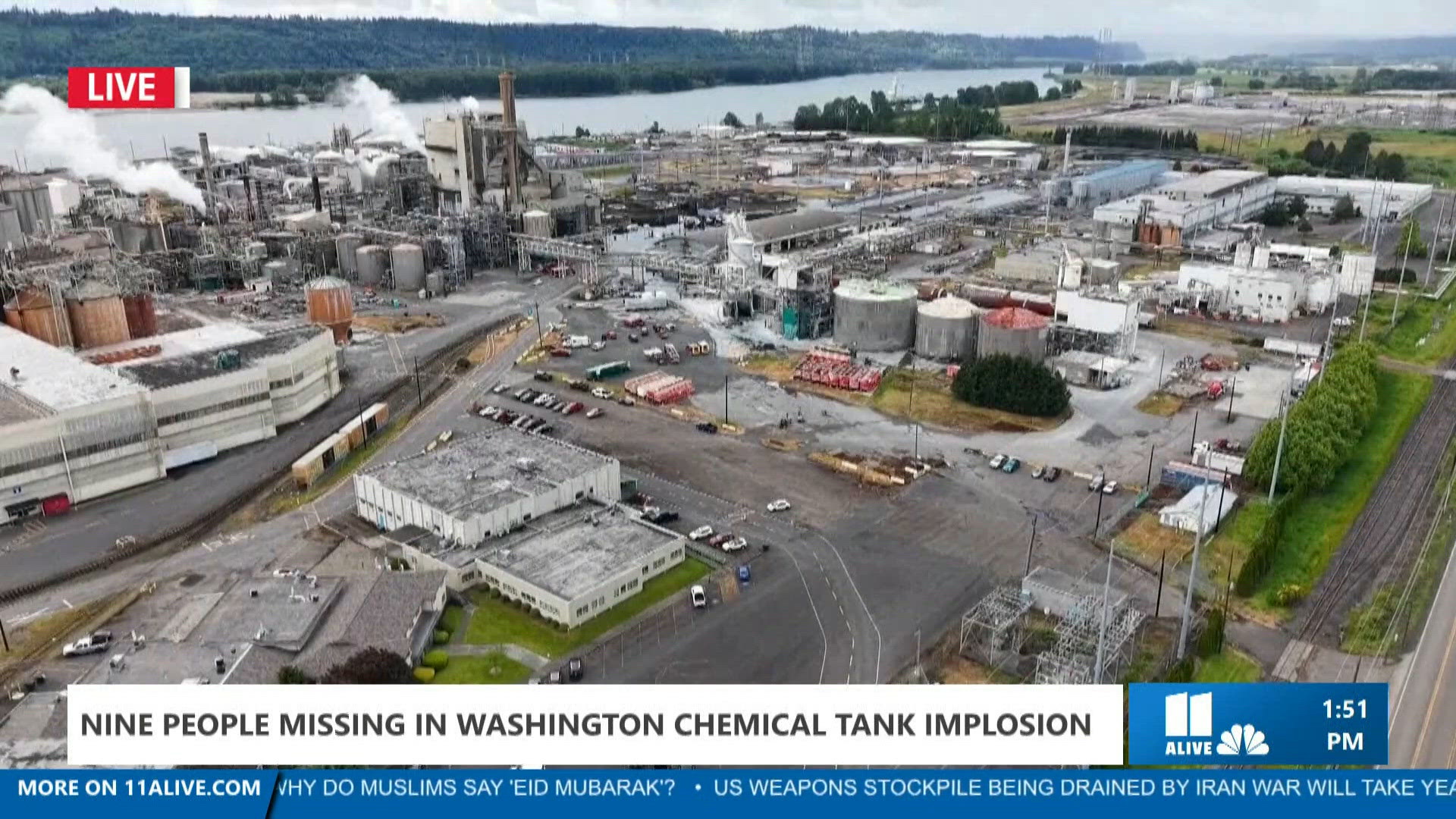 Nine missing after chemical tank implosion in Washington
