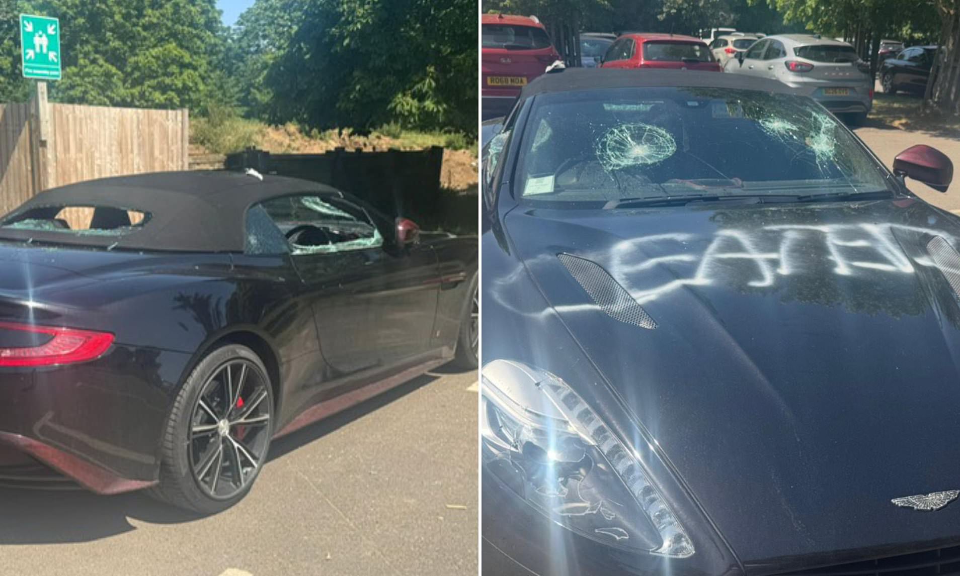 Masked vandal smashes windscreen of £250,000 Aston Martin before spray ...