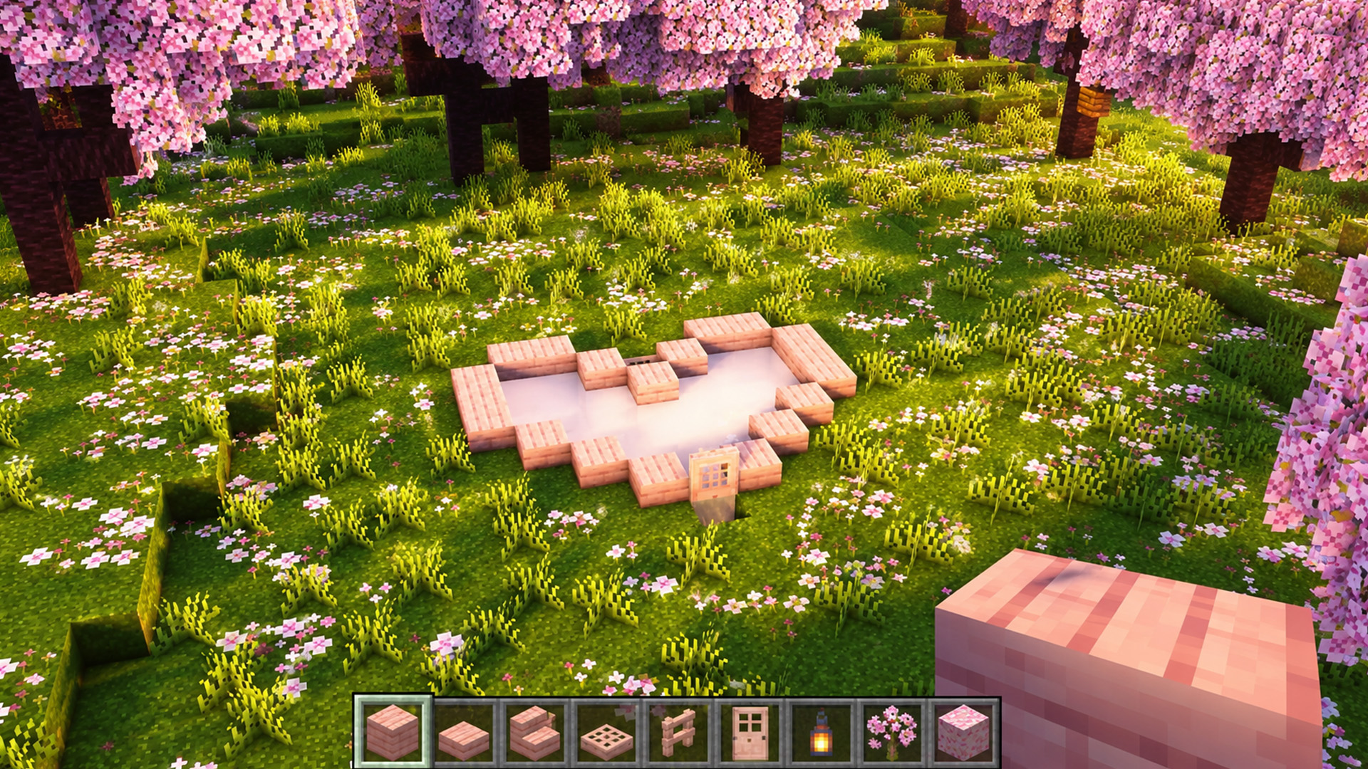 A hidden heart base under the cherry blossom biome
