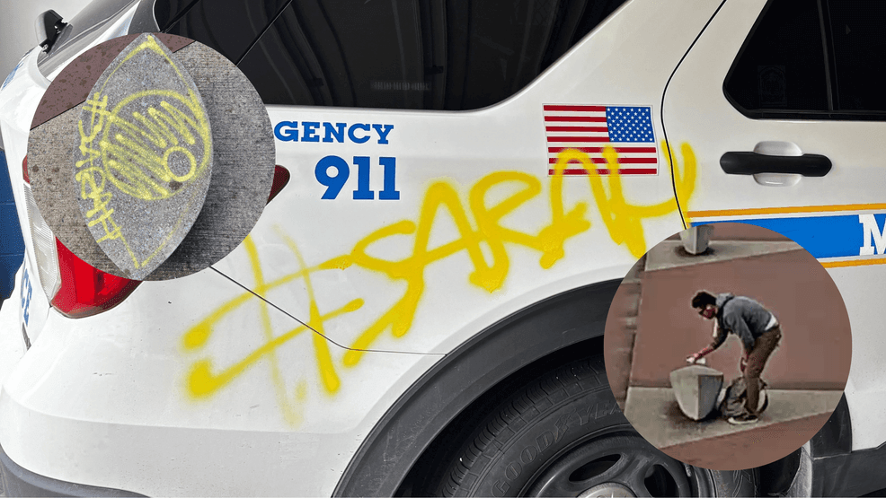 Photos: Suspect seen spray-painting Nashville pedestrian bridge, police car