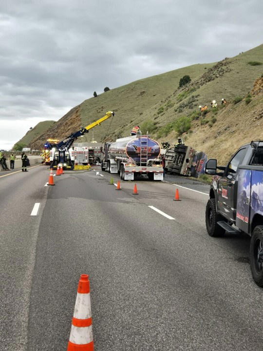 Tanker truck crashes, leaks fuel on I-70 near Golden
