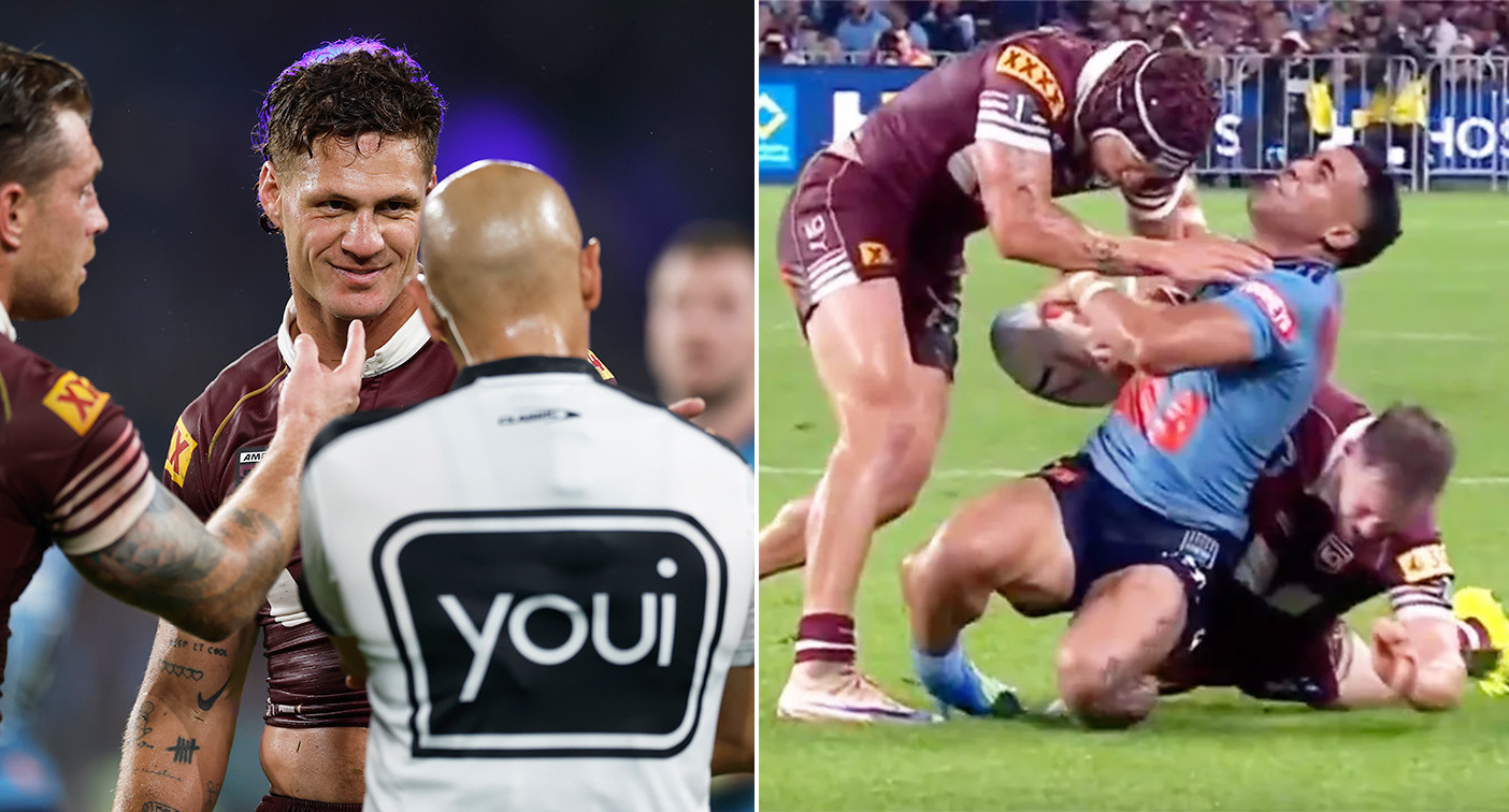 Kalyn Ponga in post-match moment with Billy Slater as Andrew Johns and ...