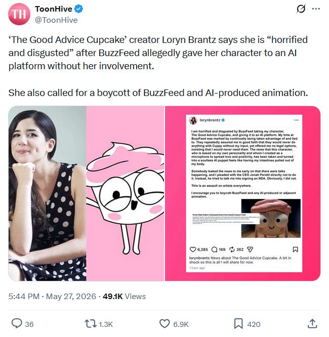 Good Advice Cupcake creator slams BuzzFeed’s Amazon MGM AI animation deal