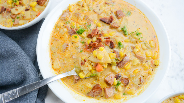 Cajun-style corn chowder recipe