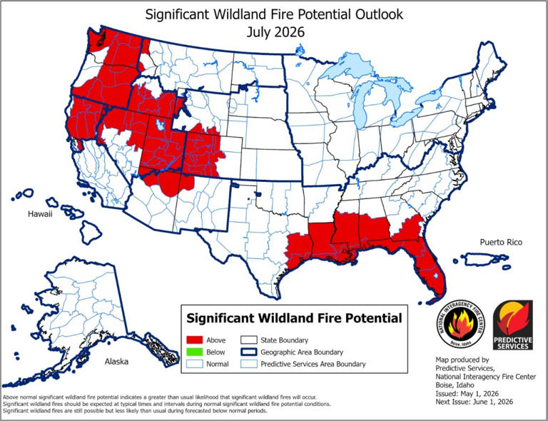 Map reveals where wildfires could hit hardest in US this summer