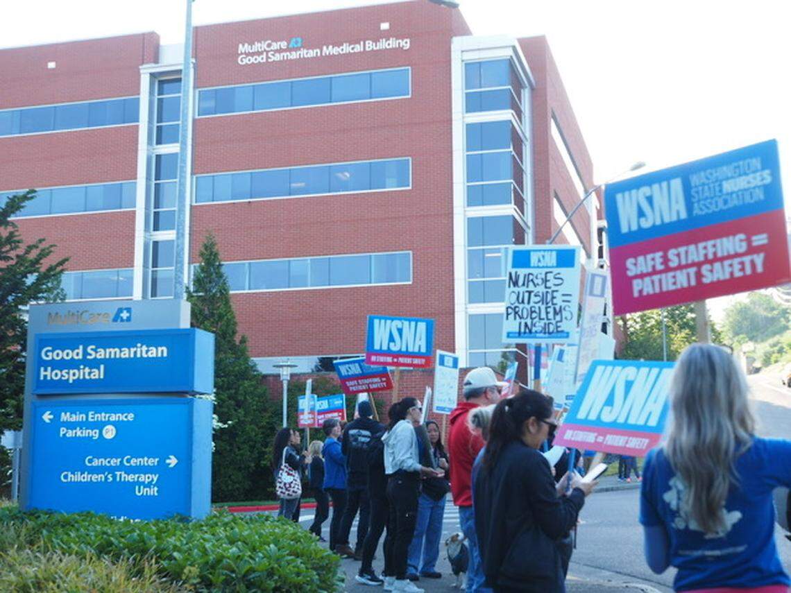 Nurses picket outside Good Sam Hospital in Puyallup amid workplace concerns
