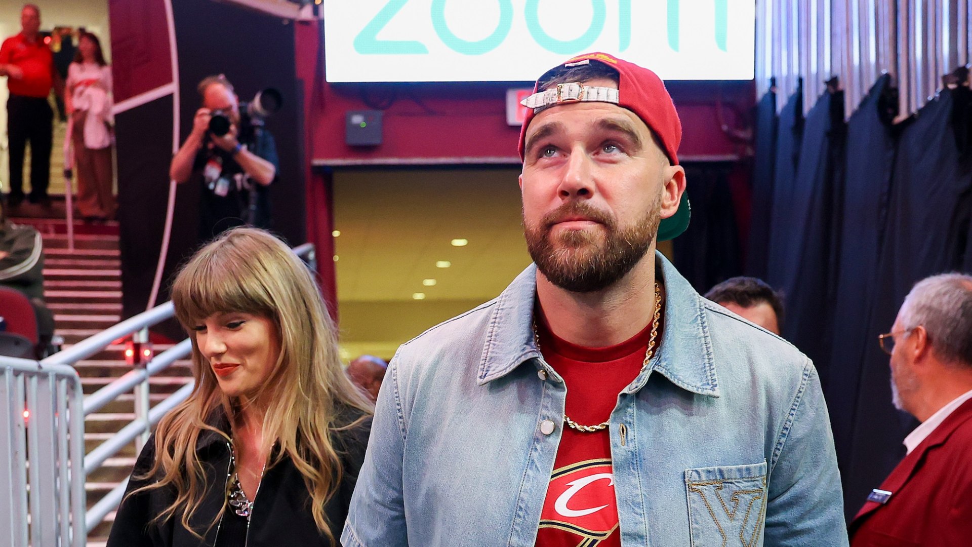 Travis Kelce defends 'classy' beer chug at Cavs game with Taylor Swift