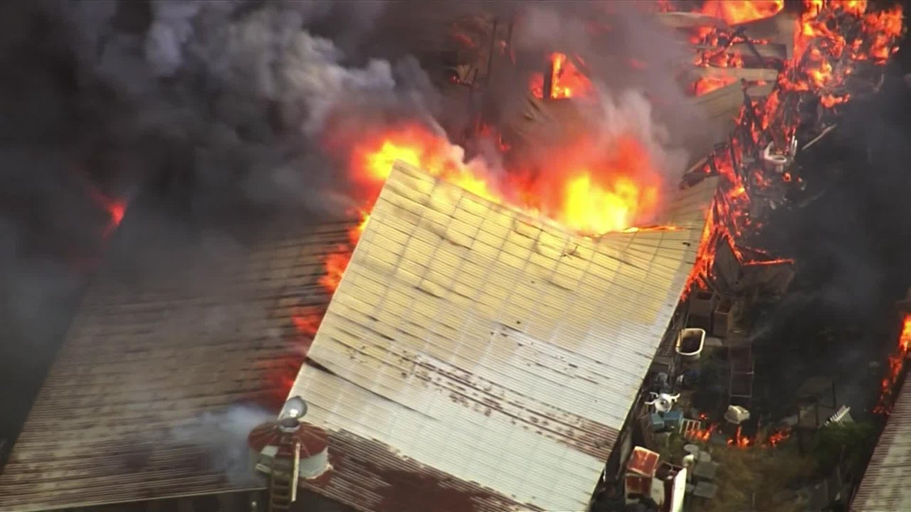 Watch: Fire burns Livermore agricultural buildings