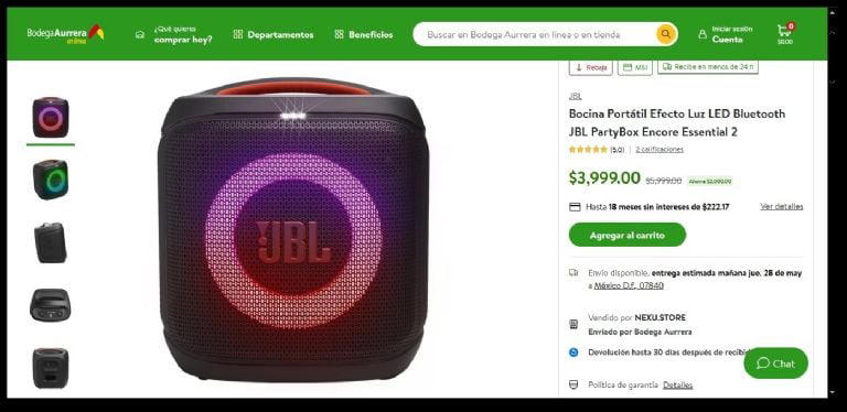 Bodega Aurrera rebaja bocina portátil JBL PartyBox: con potente sonido ...