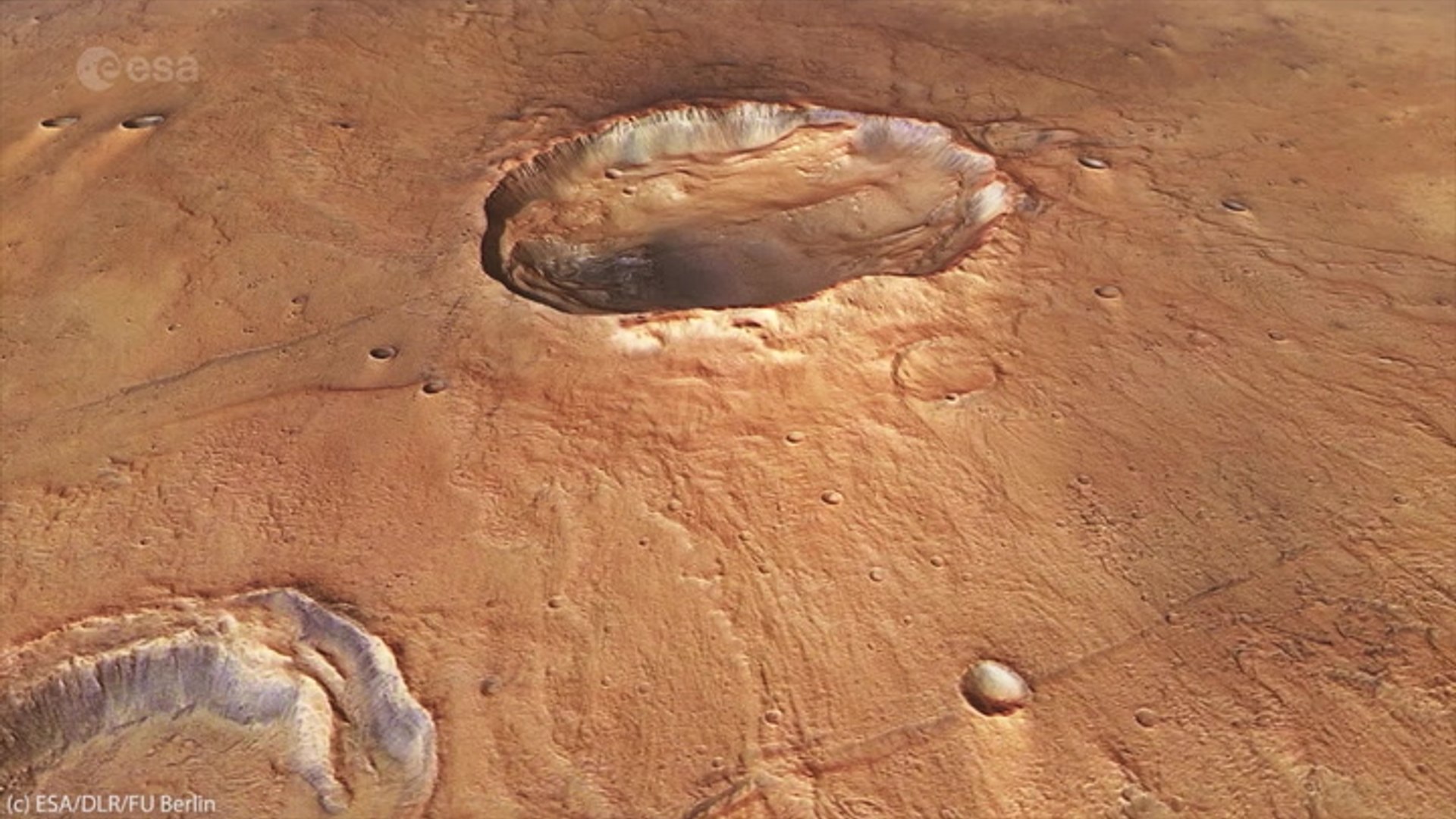 Fly around a Martian butterfly crater in animation created from orbiter ...
