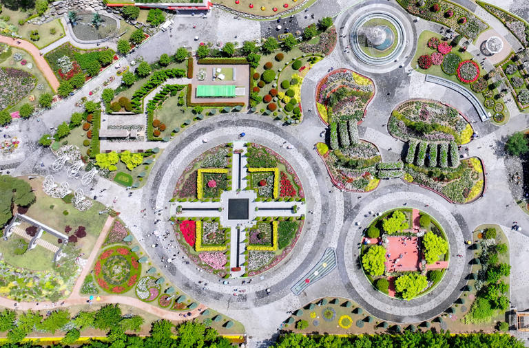 Gokseong Rose Festival sky view reveals geometric patterns