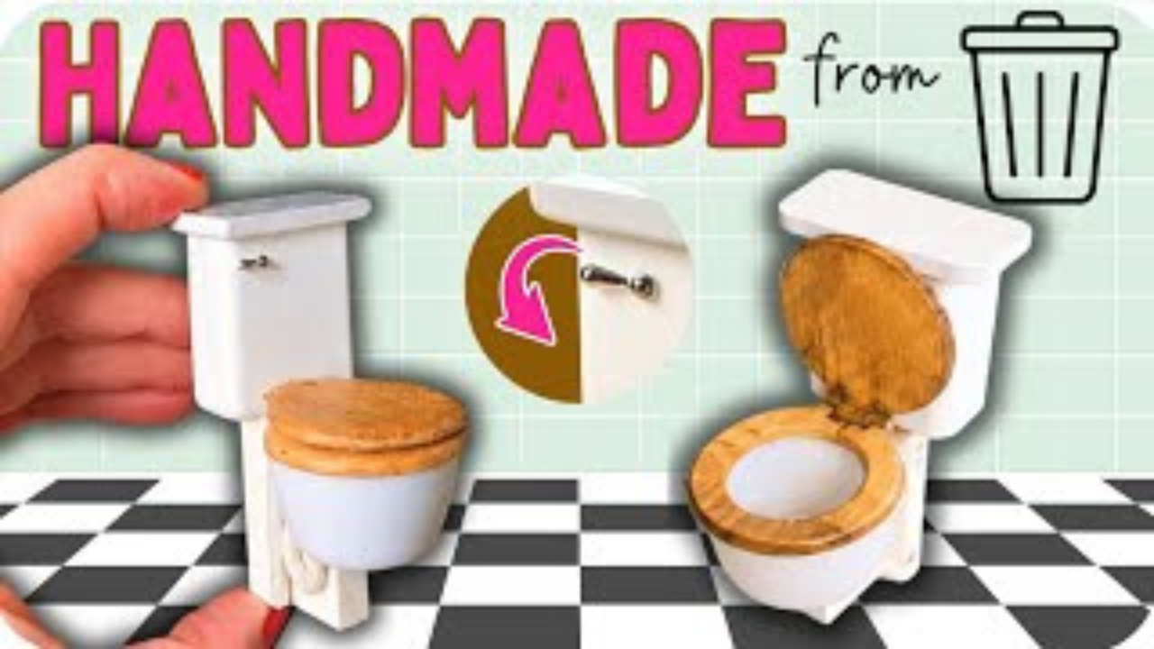 DIY miniature toilet handmade entirely from recycled trash materials
