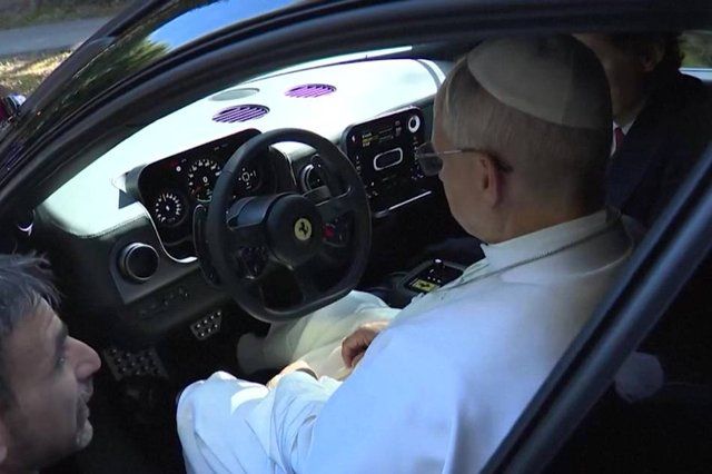 Pope Leo checks out Ferrari's first all-electric car