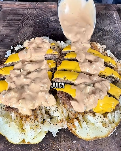 Animal style loaded baked potato 🥔🔥 In-N-Out could never, cheesy, messy ...