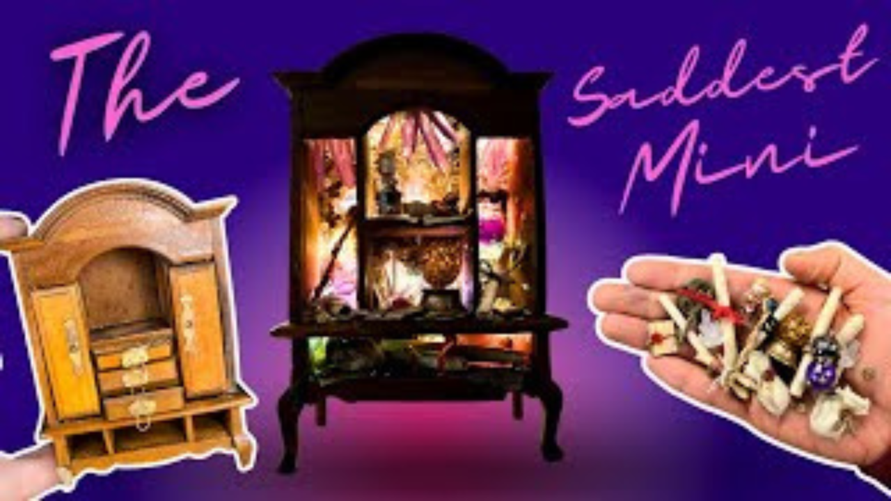 Broken dollhouse cabinet makeover with mystical miniature creations