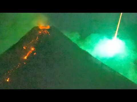 A dazzling meteor just 'video bombed' a volcanic eruption