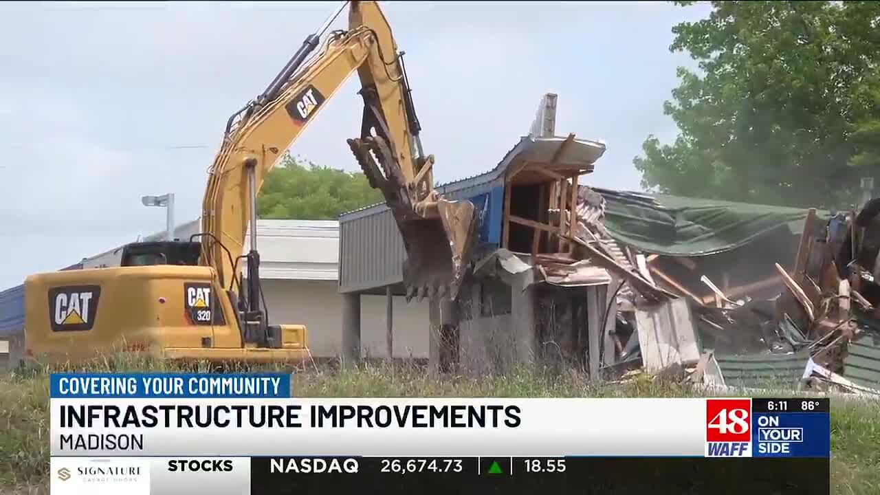 Madison demolishes five vacant buildings at I-565 intersection