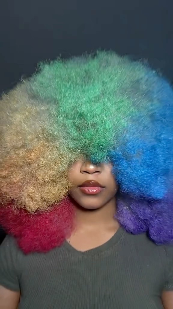 Heavily requested rainbow afro hair look