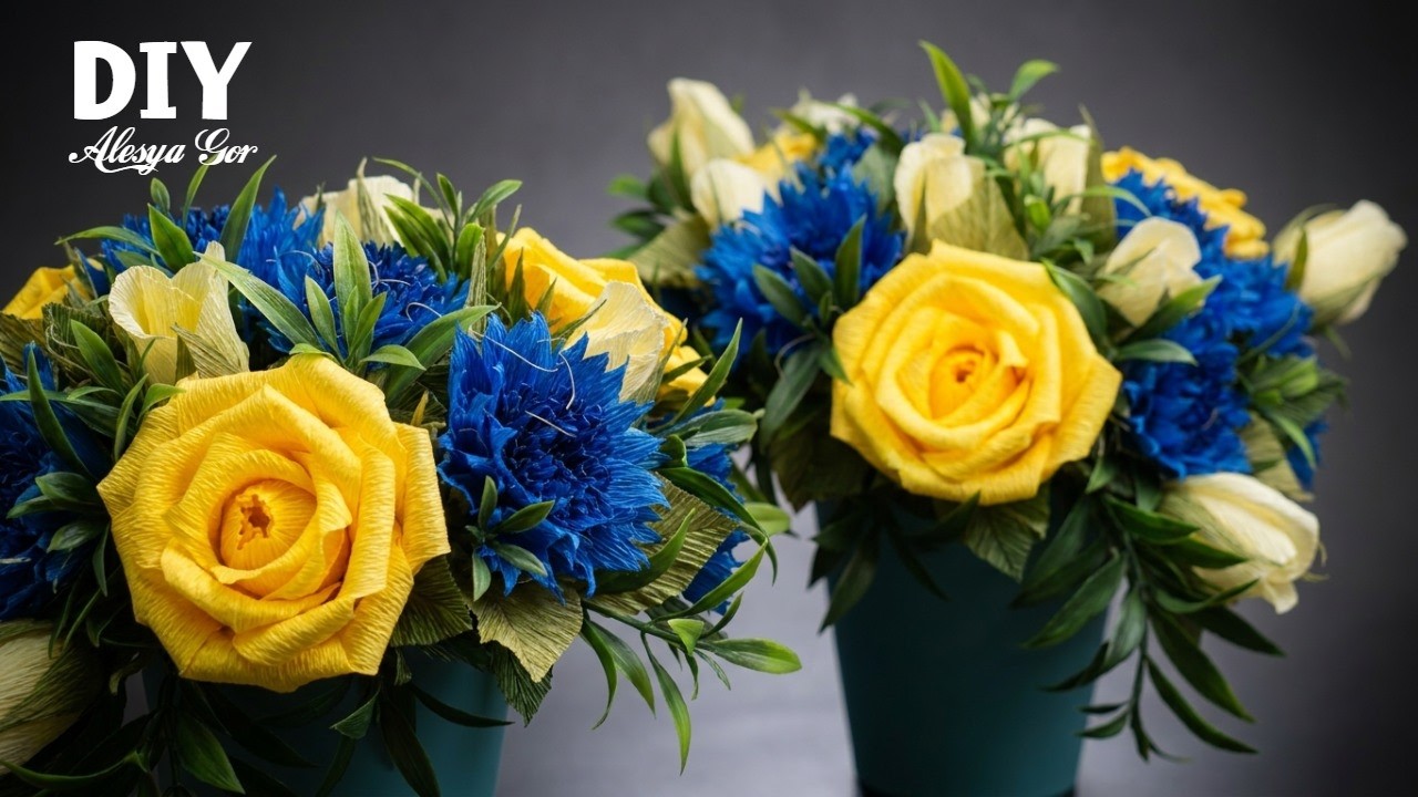 Beautiful DIY crepe paper roses and cornflowers paper craft ideas