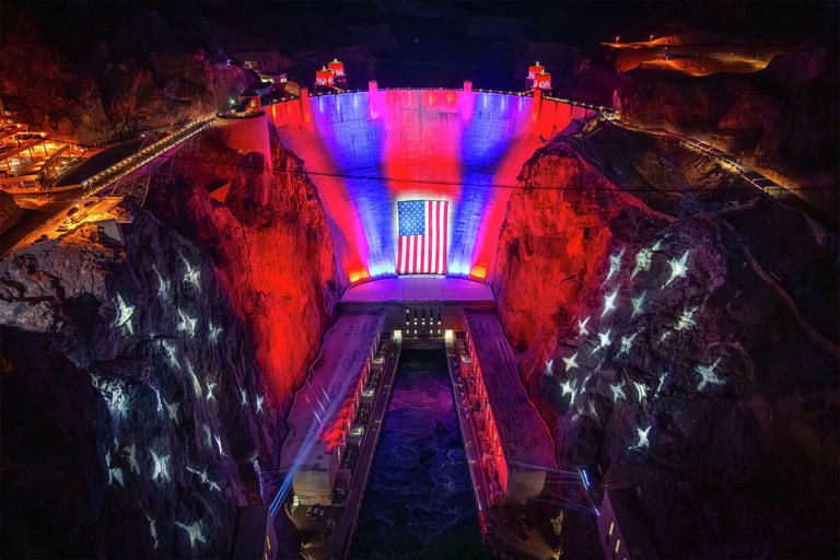 Enormous American flag draped over Hoover Dam as Lake Mead endures ...