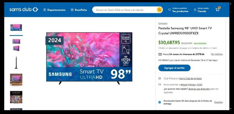 Sam’s Club pone a precio de regalo pantalla smart TV Samsung Crystal de ...