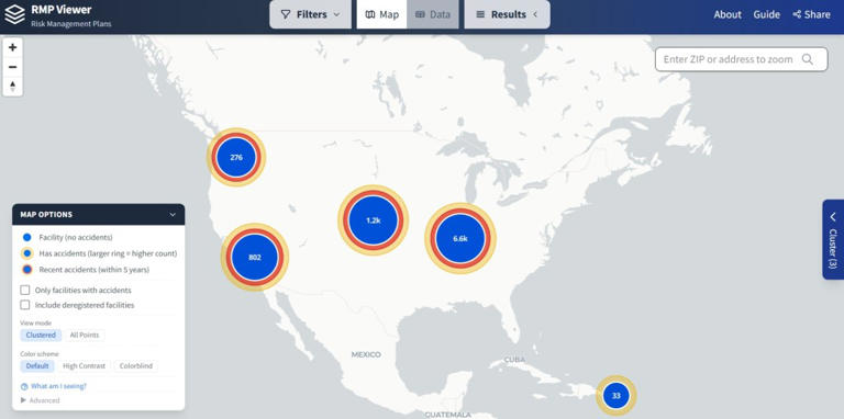 Map reveals where US chemical facility accidents occurred
