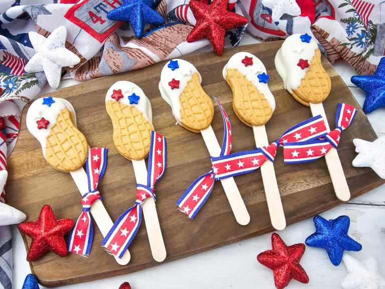 Red, white, and blue Nutter Butter cookie pops