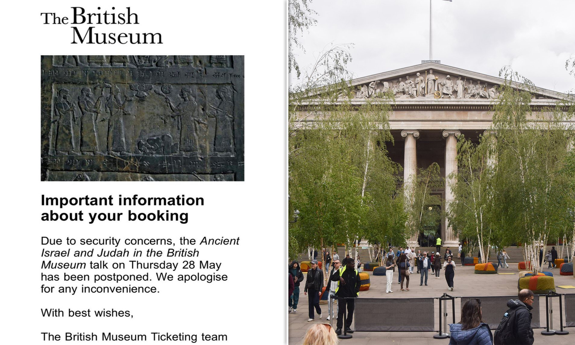 British Museum cancels Ancient Israel talk over security concerns