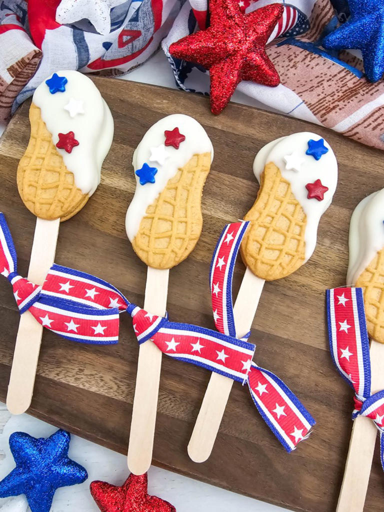 Red, white, and blue Nutter Butter cookie pops