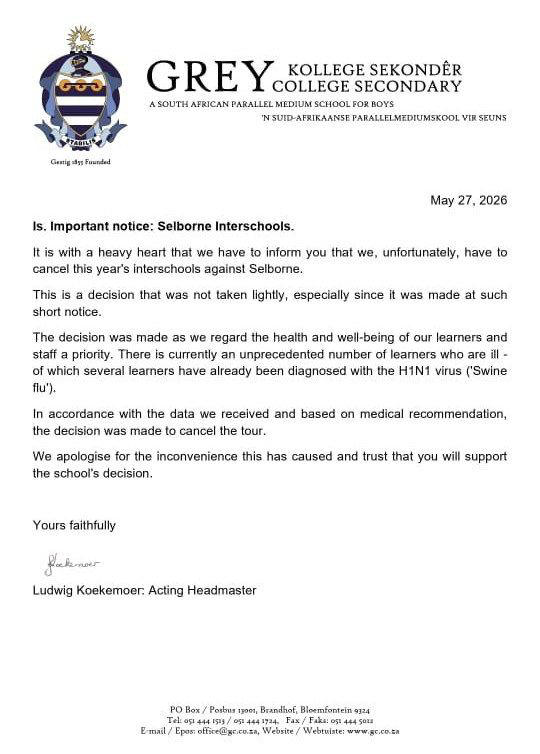 Grey College vs Selborne College fixtures called off after outbreak of ...