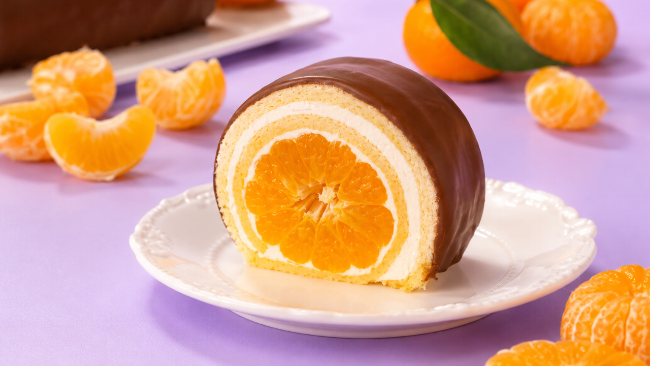 Chocolade- en sinaasappelrolcake