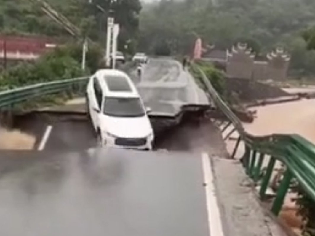 Bridge collapses, sending car plummeting