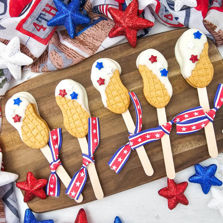 Red, white, and blue Nutter Butter cookie pops
