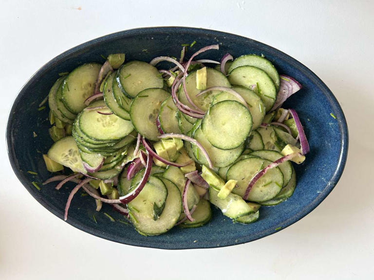 Cucumber, roasted chickpea, avocado and feta salad
