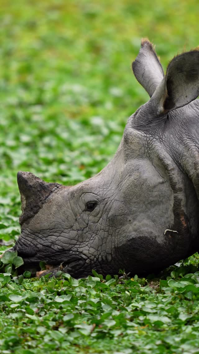 Rhino and birds peaceful wildlife encounter